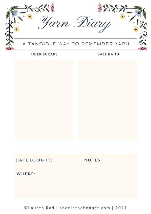 Free Knitting Printable: Yarn Diary - A Bee In The Bonnet